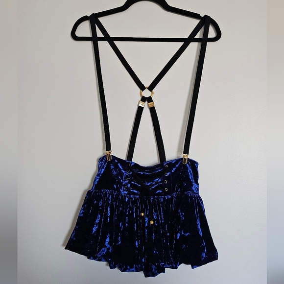 D.I.A | Skirts | Dia Gyaru Blue Velvet Low Rise Mini Skirt With ...